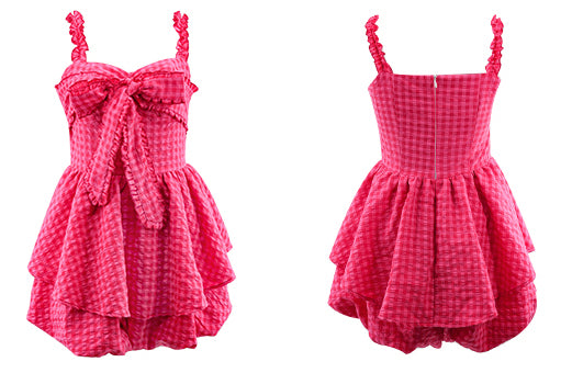 Raspberry Plaid Bow Romper ~ HANDMADE – Pellucid