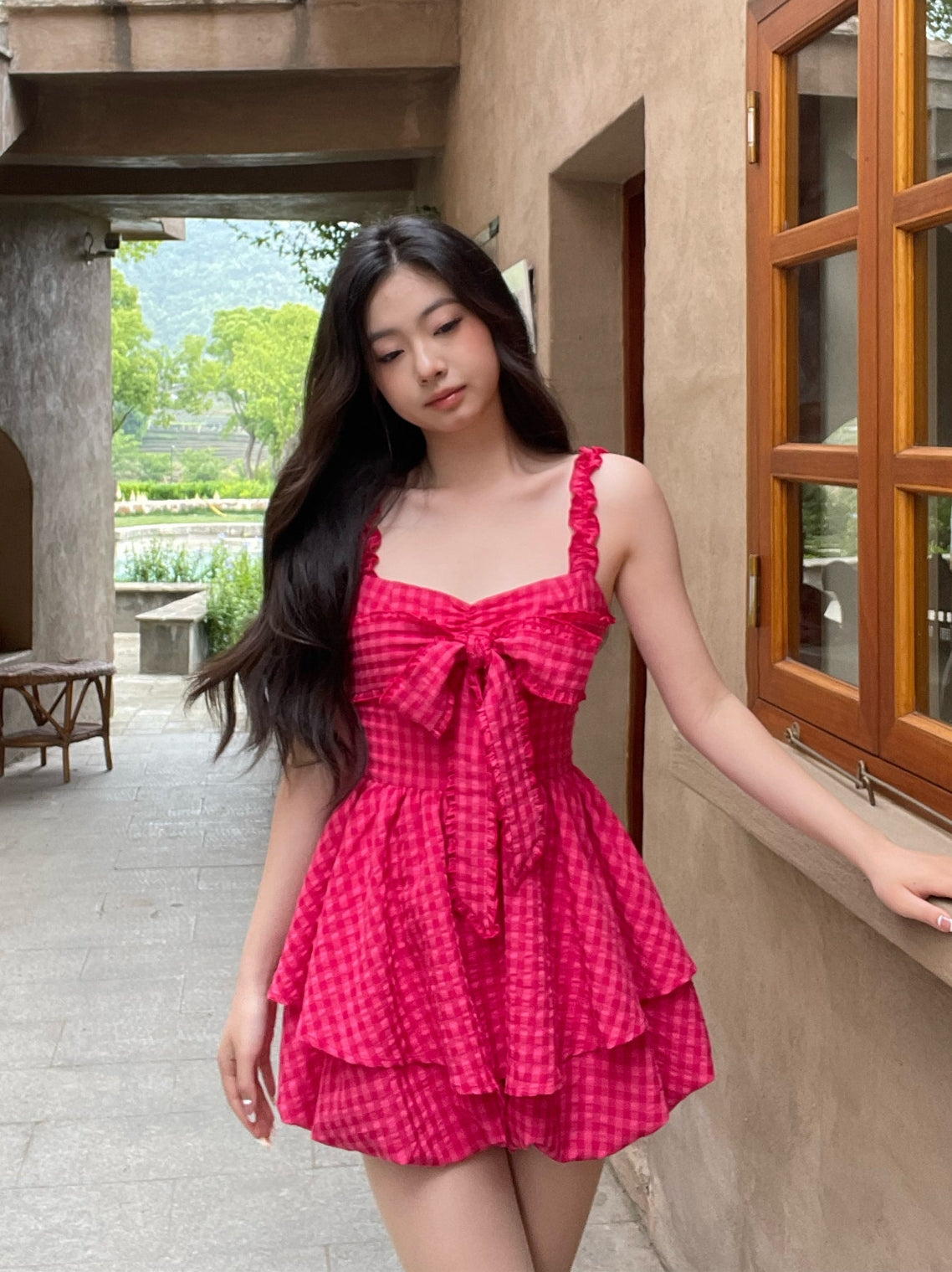 Raspberry Plaid Bow Romper ~ HANDMADE – Pellucid