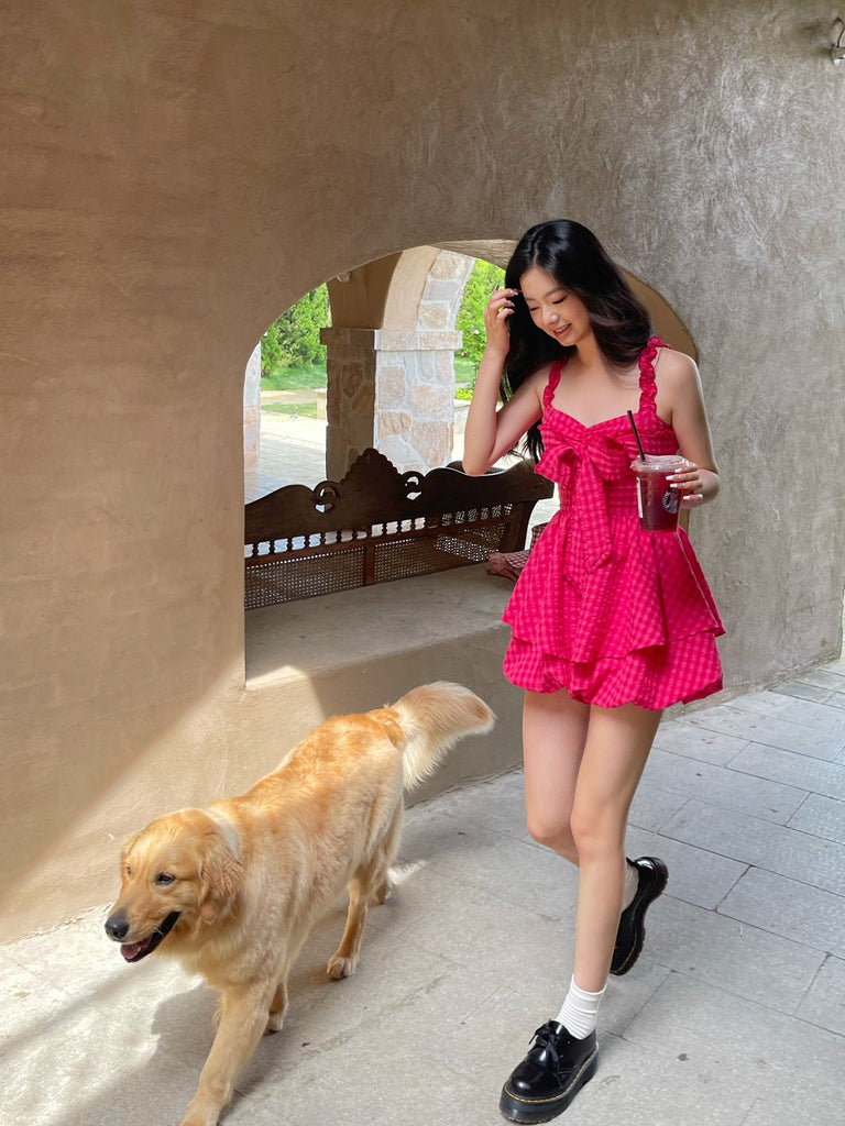 Raspberry Plaid Bow Romper ~ HANDMADE – Pellucid